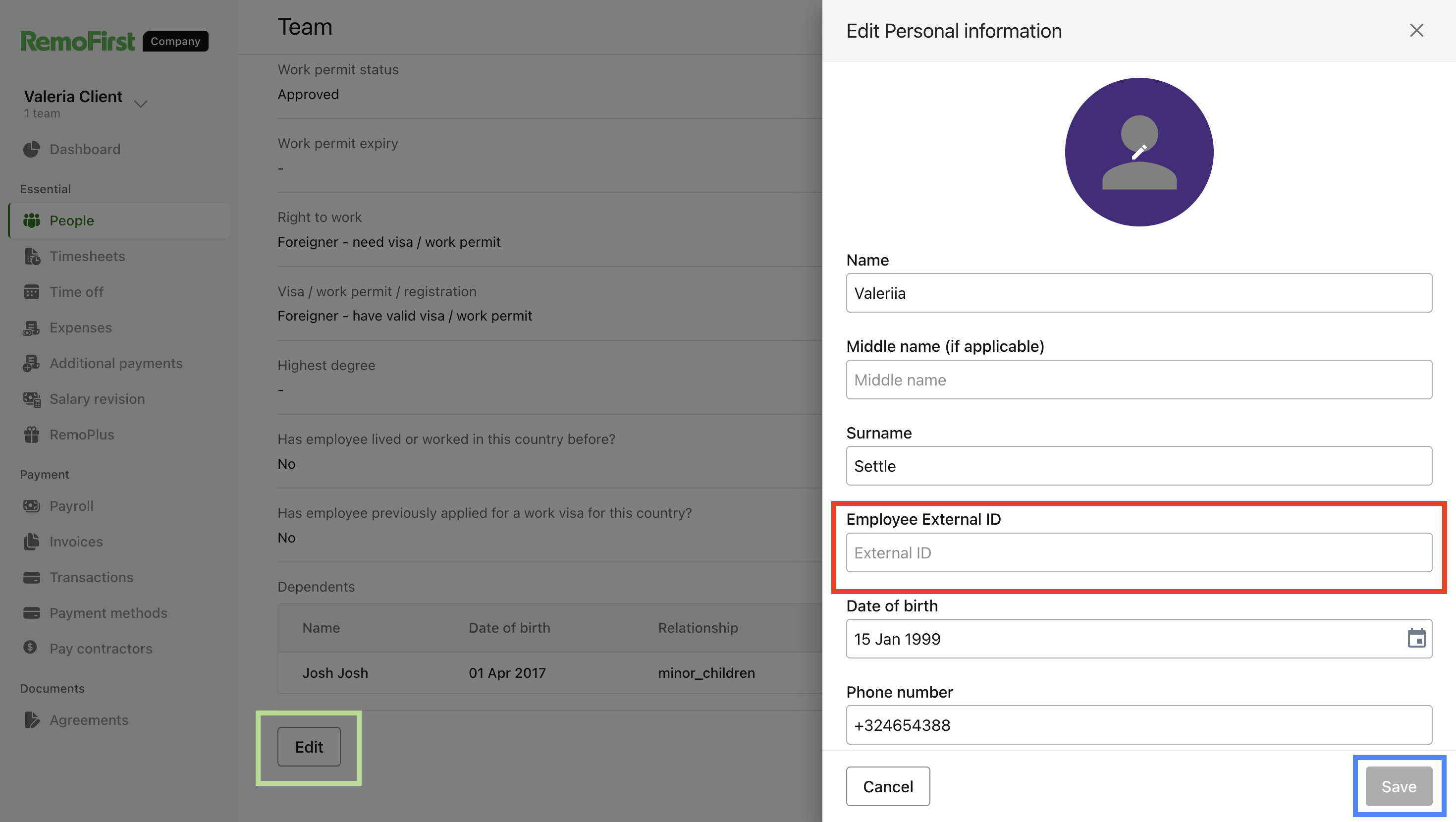 Employee External ID field – Remofirst