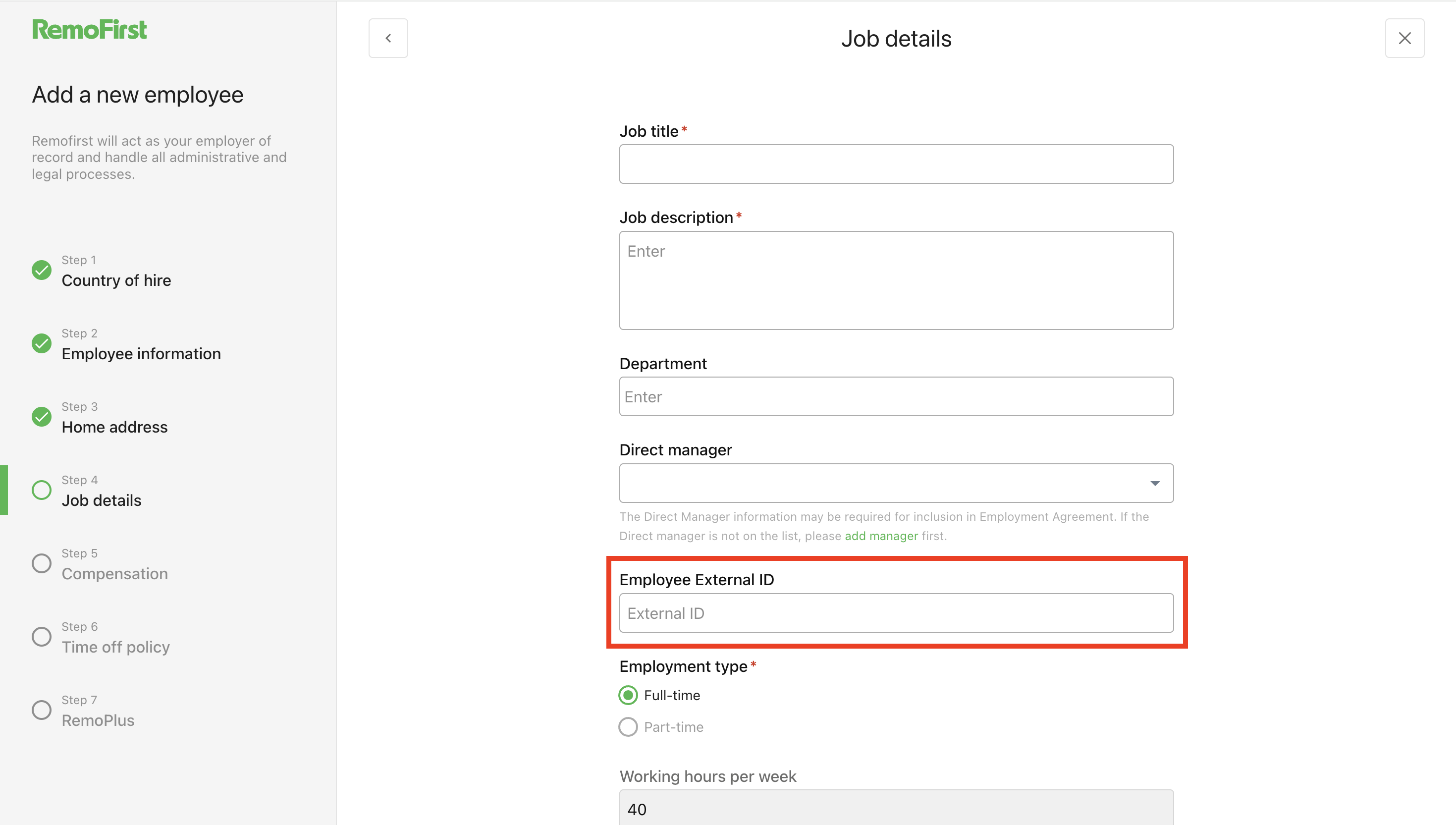 Employee External ID field – Remofirst